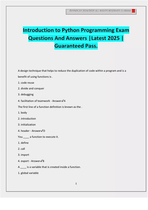 Introduction To Python Programming Exam Questions And Answers Latest 2025 Guaranteed Pass