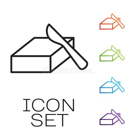 Black Line Butter In A Butter Dish Icon Isolated On White Background Butter Brick On Plate