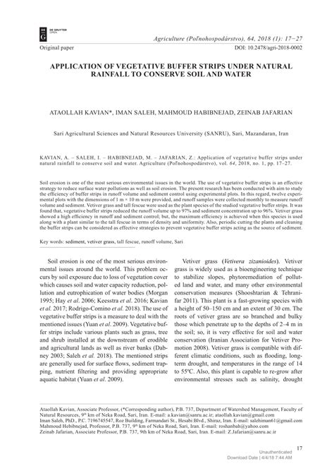 Pdf Application Of Vegetative Buffer Strips Under Natural Rainfall To