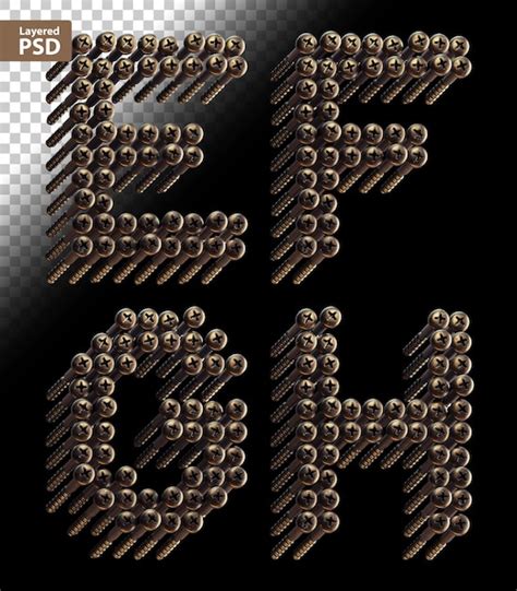 Premium Psd 3d Rendered Font Set Made Of A Lot Of Bronze Vintage Screws