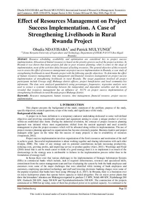 Pdf Effect Of Resources Management On Project Success Implementation A Case Of Strengthening