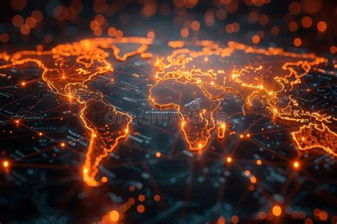 Global Network Abstract World Map With Worldwide Connectivity Cyber Technology And