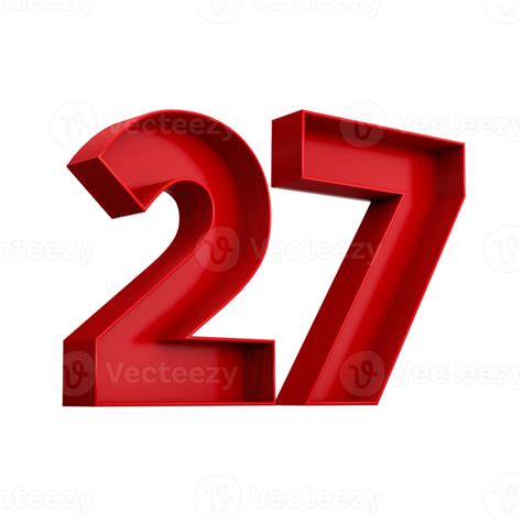 3d Illustration Of Red Number 27 Or Twenty Seven Inner Shadow 22892273 Png