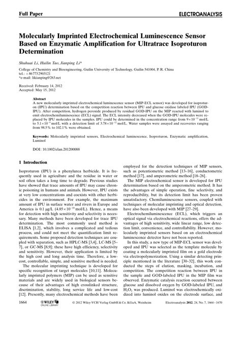 Pdf Molecularly Imprinted Electrochemical Luminescence Sensor Based