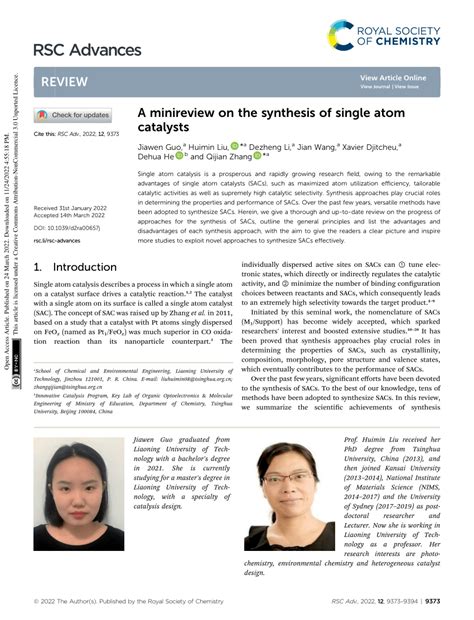 Pdf A Minireview On The Synthesis Of Single Atom Catalysts