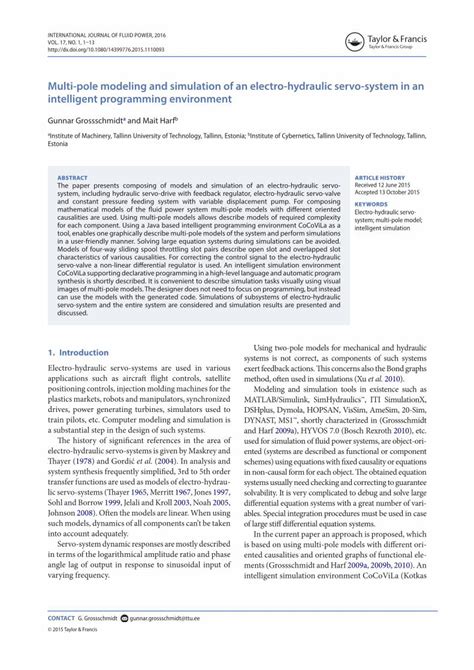 Pdf Multi Pole Modeling And Simulation Of An Electro Hydraulic