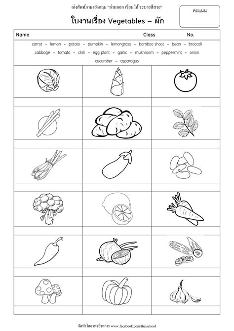 วิชาการ ใบงานเก่งศัพท์ภาษาอังกฤษ เรื่อง Vegetables Facebook