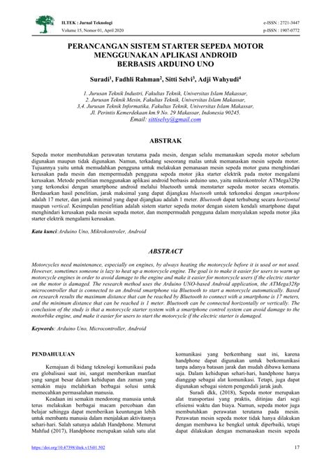 Pdf Perancangan Sistem Starter Sepeda Motor Menggunakan Aplikasi