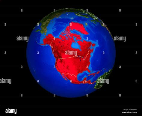 North America On Planet Planet Earth With Country Borders Extremely