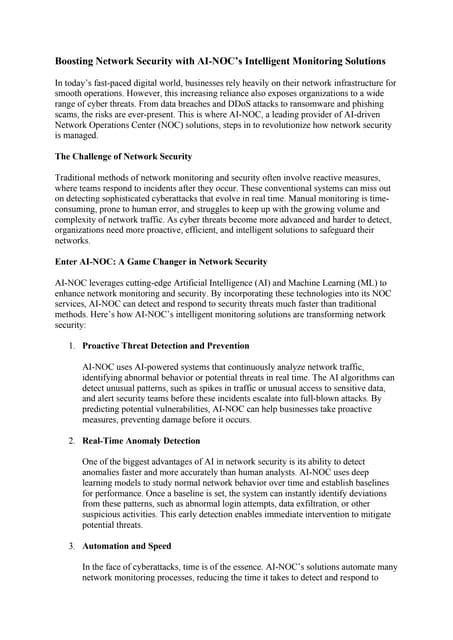 Boosting Network Security With Ai Noc Intelligent Monitoring Solutions Docx