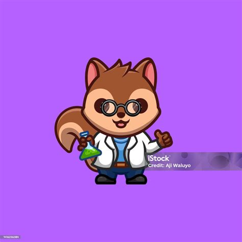 Squirrel Scientist Cute Creative Kawaii Cartoon Maskcot Logo Stockowe Grafiki Wektorowe I