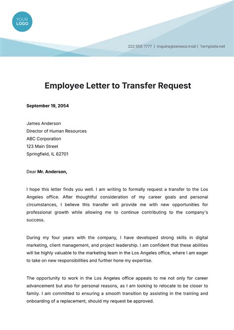 Free Employee Letter To Transfer Request Template To Edit Online