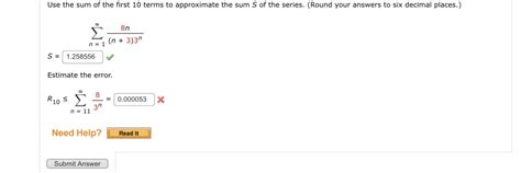 solved s≈∑n 1∞ n 3 3n8n estimate the error r10≤∑n 11∞3n8
