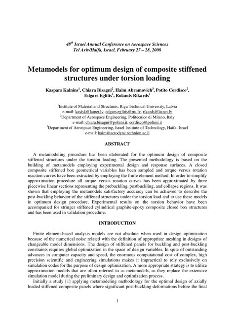 Pdf Metamodels For Optimum Design Of Composite Stiffened Structures Under Torsion Loading