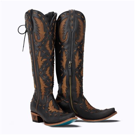 Reverie Knee High Tall Snip Toe Black And Brown Womens Cowboy Boots