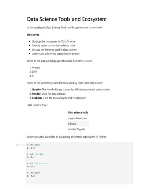 Data Science Tools And Ecosystem Pdf