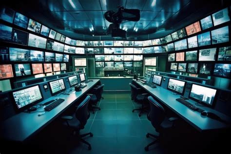 Premium Ai Image Inside Cctv Room With Many Monitor Profesional Photography Ai Generated