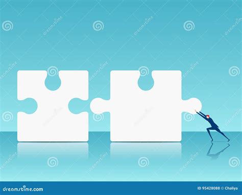 Business Solution Concept Businessman Pushing Combine Puzzle Pieces Stock Vector Illustration