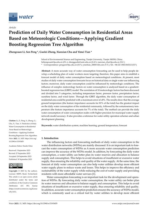 Pdf Prediction Of Daily Water Consumption In Residential Areas Based On Meteorologic