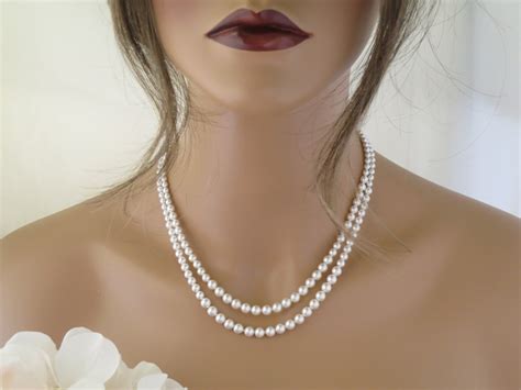 Double Strand Pearl Necklace Graduated Pearls Elegant Bridal Jewelry