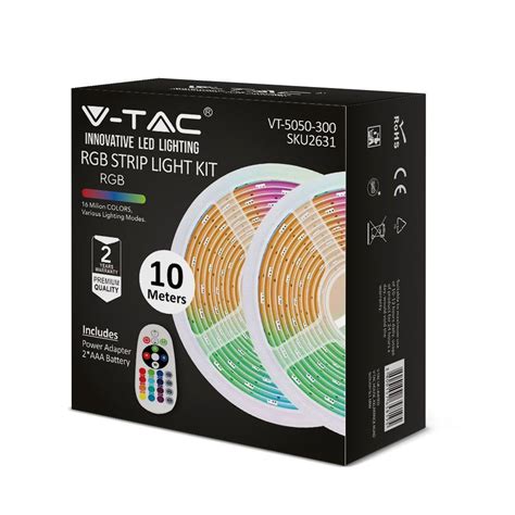 Vtac Led Rgb Strip Light Kit 10 Meters With Power Adaptor And Dual Output Ir Controller