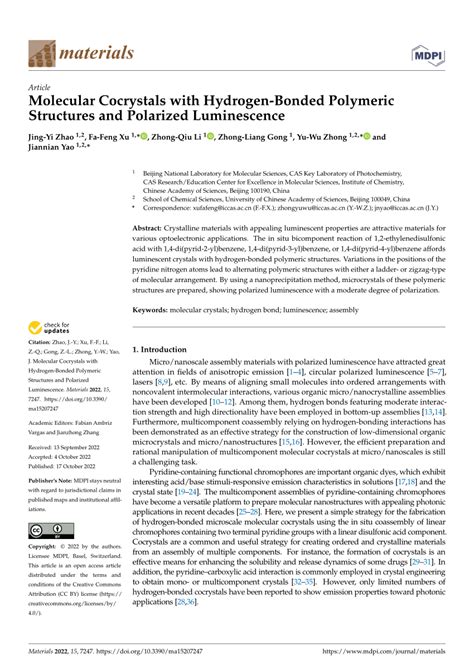 Pdf Molecular Cocrystals With Hydrogen Bonded Polymeric Structures And Polarized Luminescence