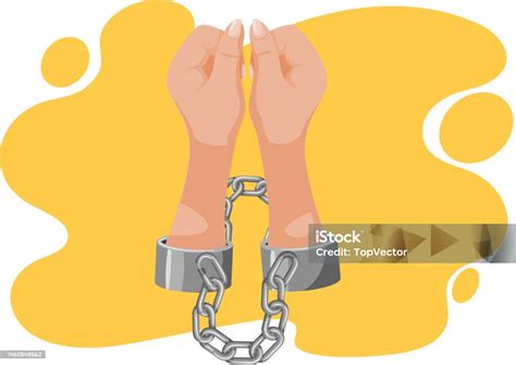 쇠사슬로 묶인 손 수갑이 채워진 손 노예 제도의 상징 속박 자유의 제한 금속구가 달린 족쇄에 대한 스톡 벡터 아트 및 기타 이미지 금속구가 달린 족쇄 노예 개념
