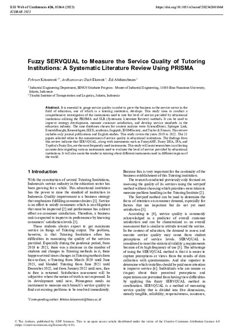 pdf fuzzy servqual to measure the service quality of tutoring