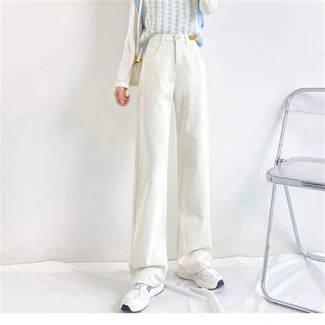 Badu Bg Пролет Есен Дамски скъсани дънки с висока талия Свободни прави панталони Панталони с