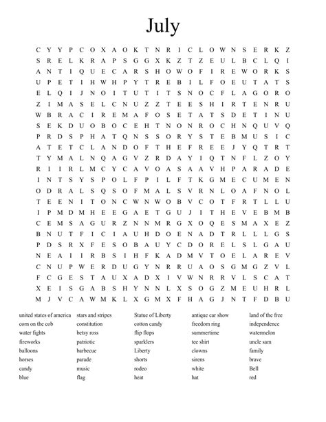 July Word Search Wordmint