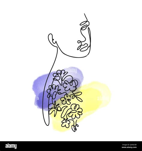 Linear Drawing Contour Of A Girl Portrait Along The Lines Contour Flowers Doodle Style