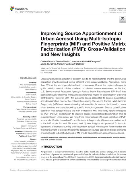 Pdf Improving Source Apportionment Of Urban Aerosol Using Multi Isotopic Fingerprints Mif