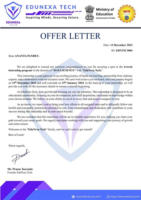 Ananta S Pandey On Linkedin Datascience Internship Edunexatech