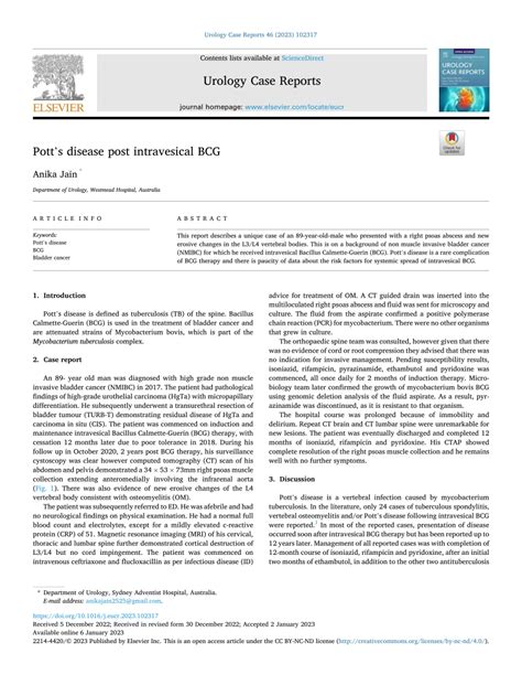 Pdf Potts Disease Post Intravesical Bcg
