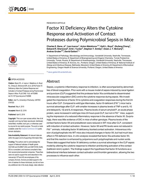 Pdf Factor Xi Deficiency Alters The Cytokine Response And Activation Of Contact Proteases