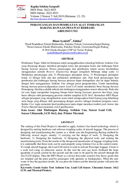 Pdf Perancangan Dan Pembuatan Alat Timbangan Barang Bawaan Pesawat Berbasis Arduino Uno