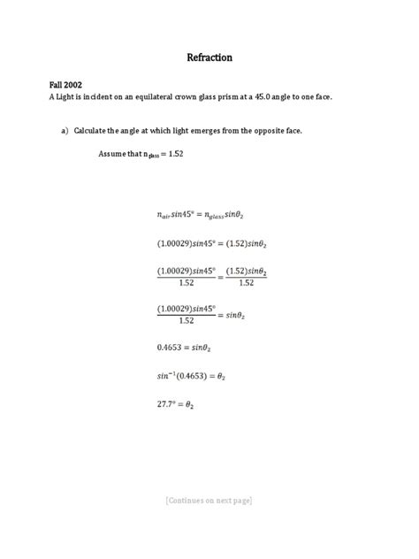 Refraction Worksheet Pdf