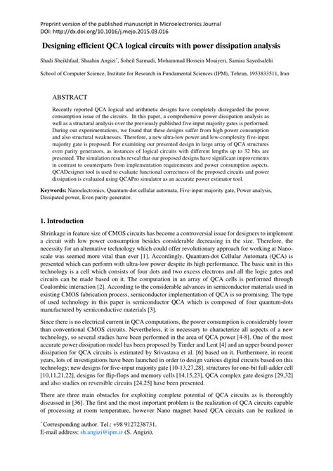 Pdf Designing Efficient Qca Logical Circuits With Power Dissipation