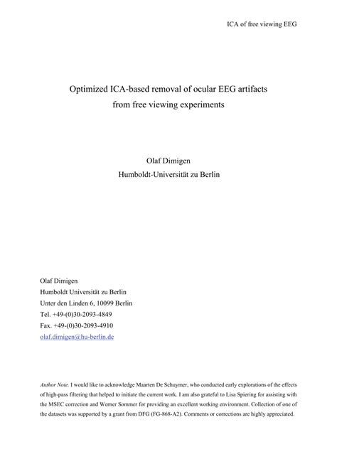 Pdf Optimized Ica Based Removal Of Ocular Eeg Artifacts From Free Viewing Experiments