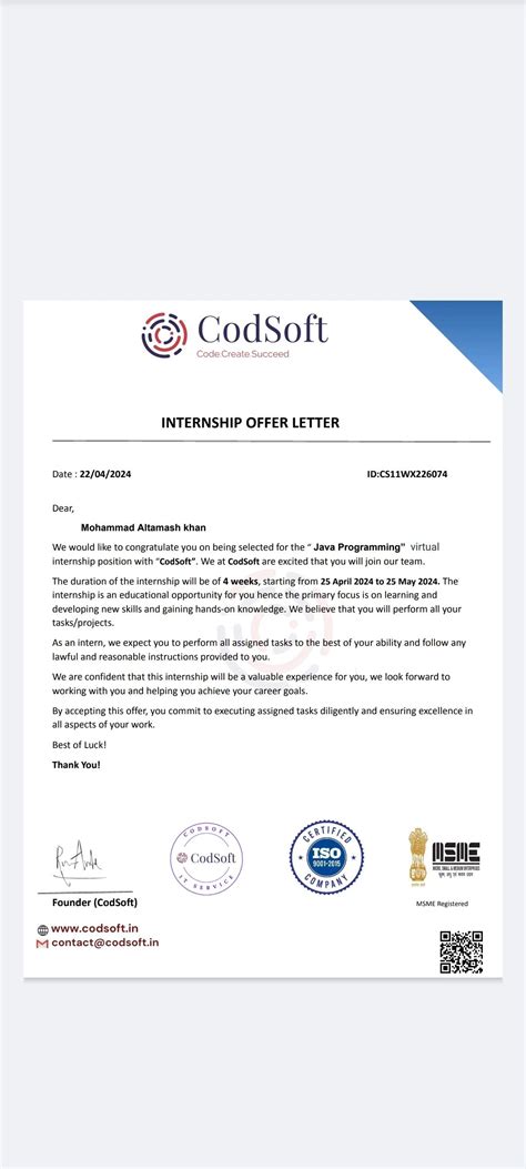 md altamash khan on linkedin codsoft