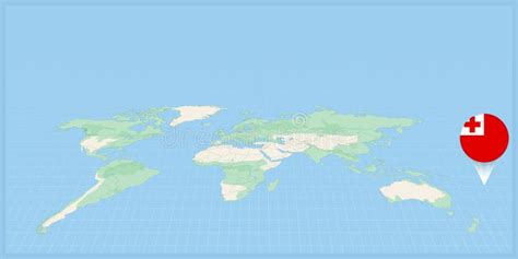 Location Of Tonga On The World Map Marked With Tonga Flag Pin Stock