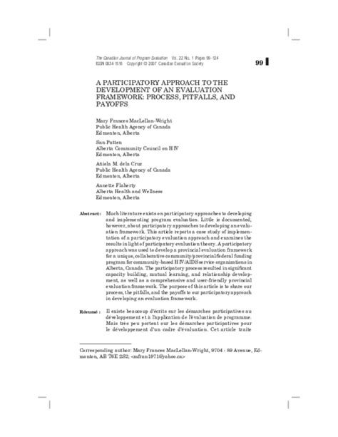 Pdf A Participatory Approach To The Development Of An Evaluation Framework Process Pitfalls