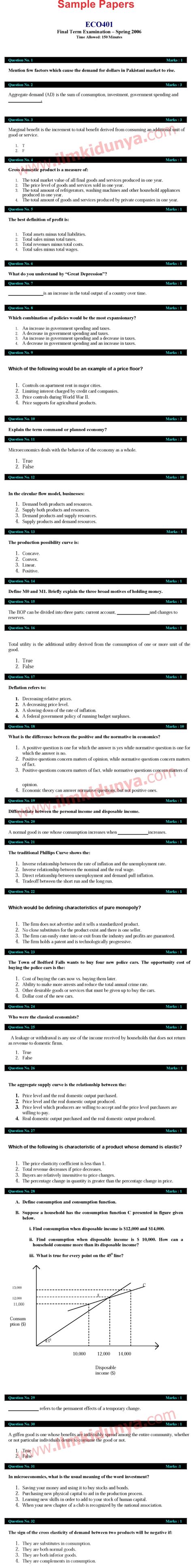Eco401 Economics Bs Software Engineering Vu University Past Papers 2006 Final Te