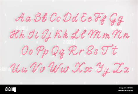 3d Pink Script Alphabet On Light Background Cute Cursive Bubble Font Symbol Vector Illustration