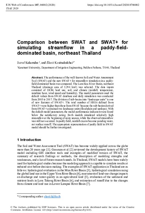 Pdf Comparison Between Swat And Swat For Simulating Streamflow In A
