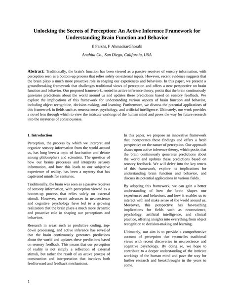 Pdf Unlocking The Secrets Of Perception An Active Inference Framework For Understanding Brain