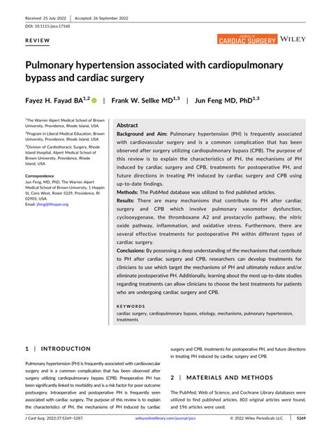 Pulmonary Hypertension Associated With Cardiopulmonary Bypass And Cardiac Surgery Request Pdf