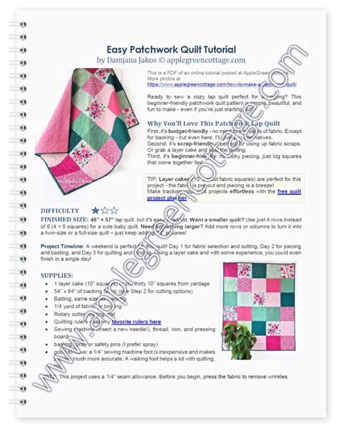 Easy Patchwork Quilt Printable Tutorial Pdf