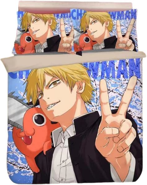 Sonsoke Chainsaw Man Anime Bed Duvet Cover Set Bedding Set Soft Queen Duvet Comforter Cover Set