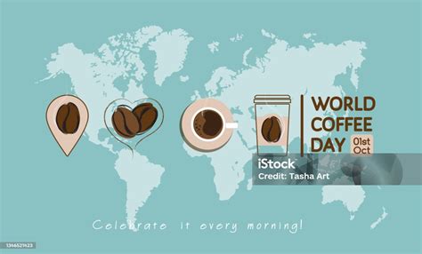 지도와 커피 콩 컵 포인트 마크와 세계 커피 의 날 블루 배너 커피 마실 것에 대한 스톡 벡터 아트 및 기타 이미지 커피 마실 것 커피 콩 세계지도 Istock
